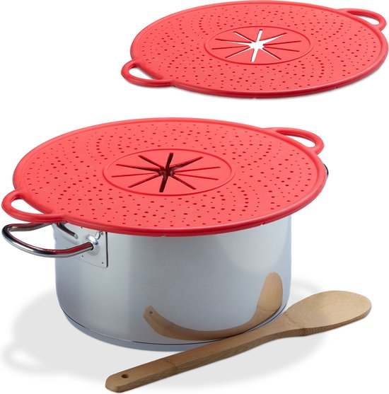 Relaxdays 2x spatdeksel siliconen - anti-spatdeksel 30 Ø - anti-overkookdeksel | bol.com