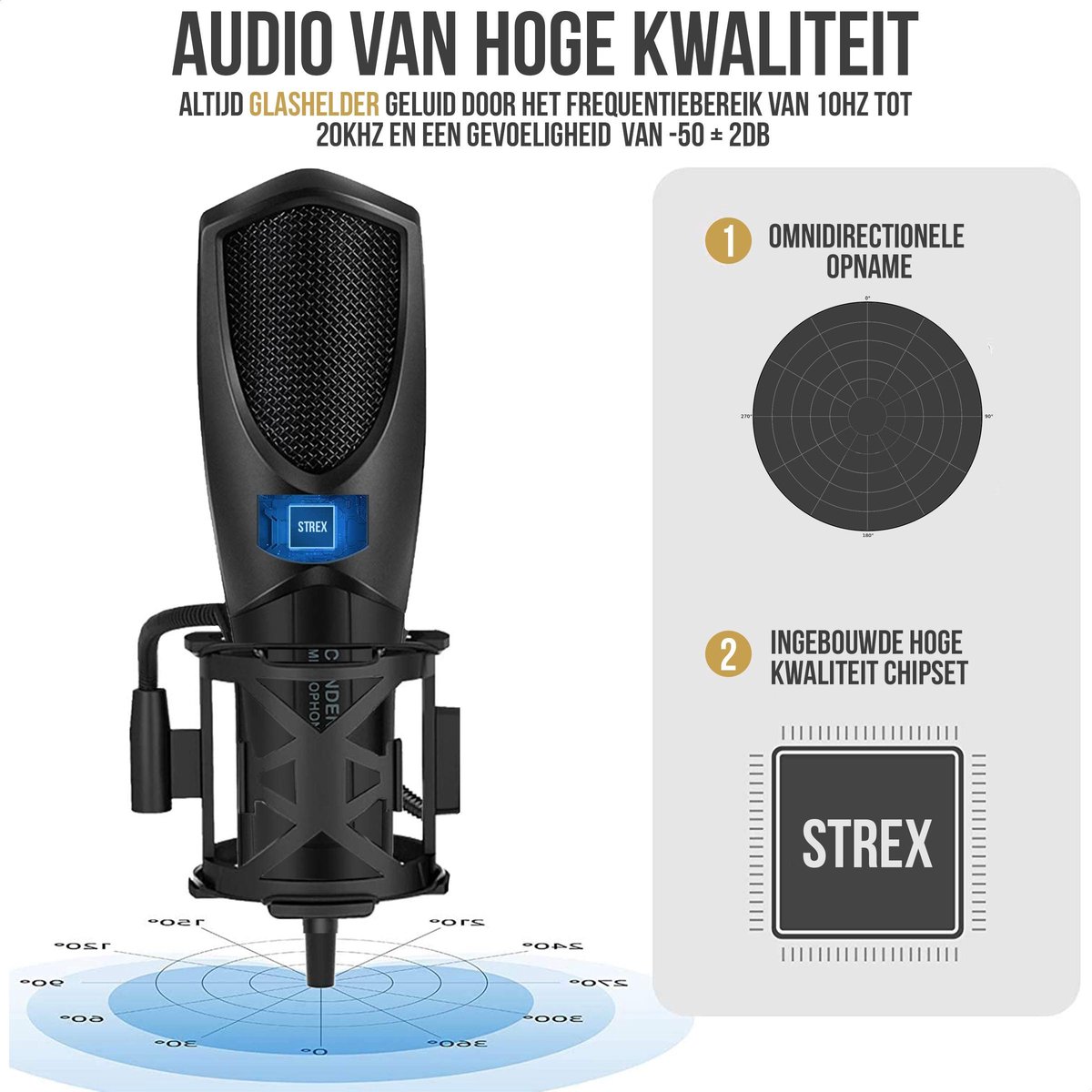 USB Microfoon met Popfilter en Statief - PC, Laptop, Mac, PlayStation ...
