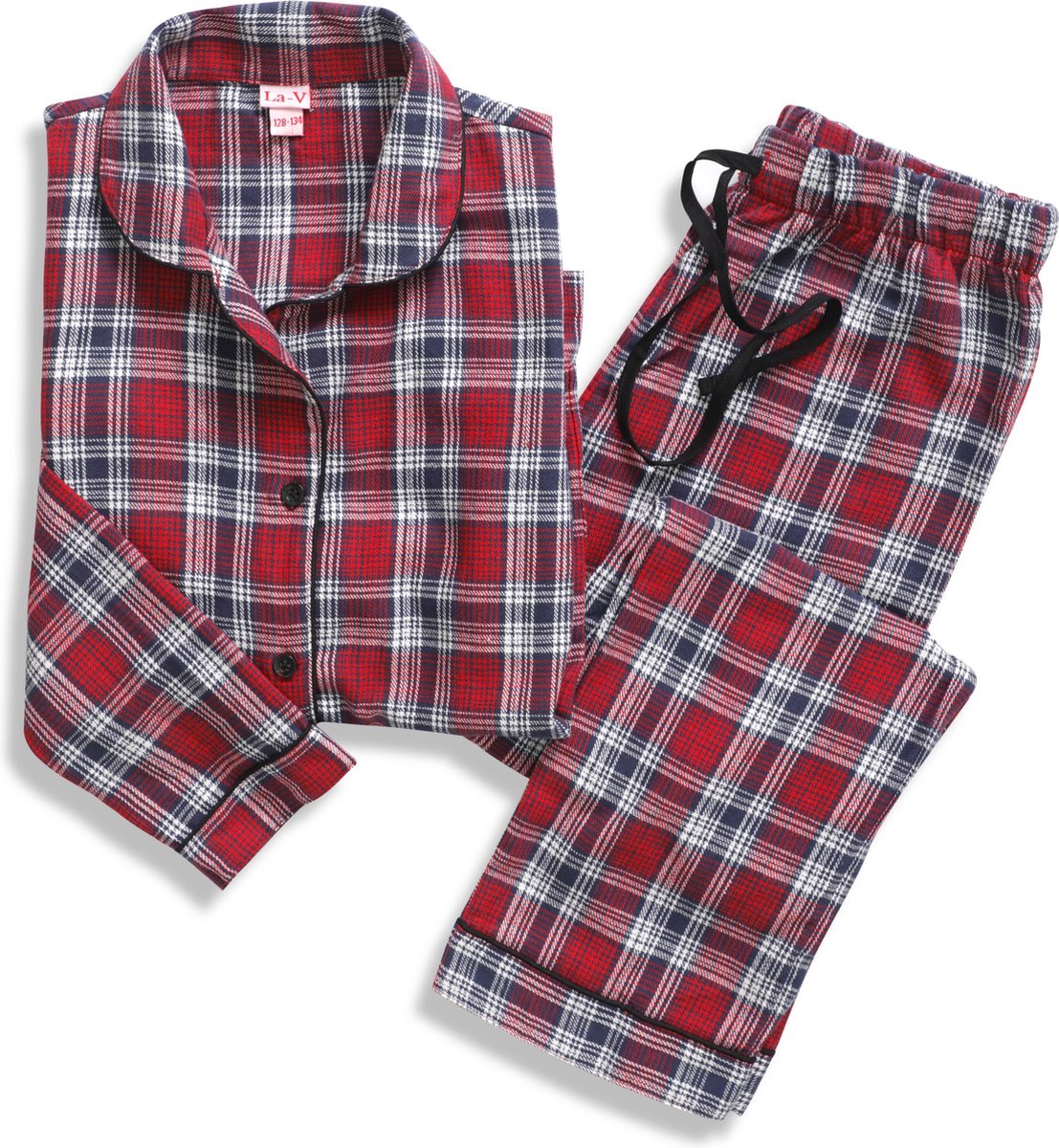 La-V Flanel pyjama set voor meisjes met geruit patroon Rood 116-122 ...