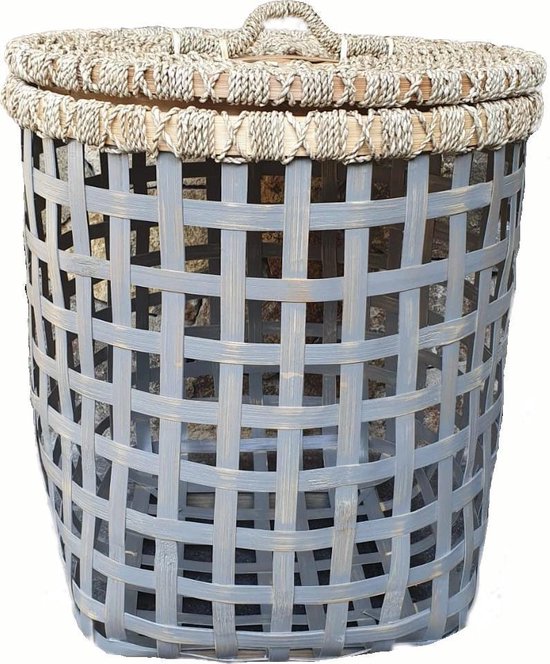 Nusa Originals - Handgemaakte Witte Bamboe Wasmand - Large 50x60cm | bol