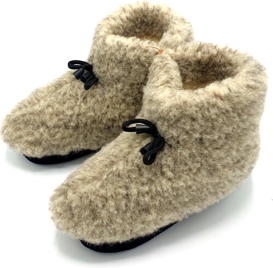 wollen sloffen 100% wol pantoffels -grijs met strikje- maat 43 | bol.com