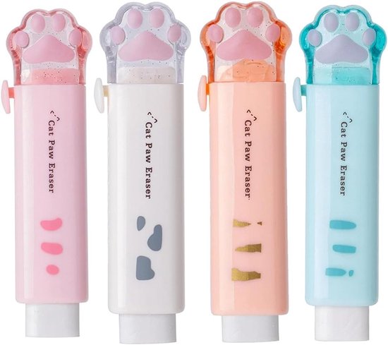 Tadipri Cute Cat Paws Eraser, 4 Pieces, Cute Retractable Pencil, Eraser ...