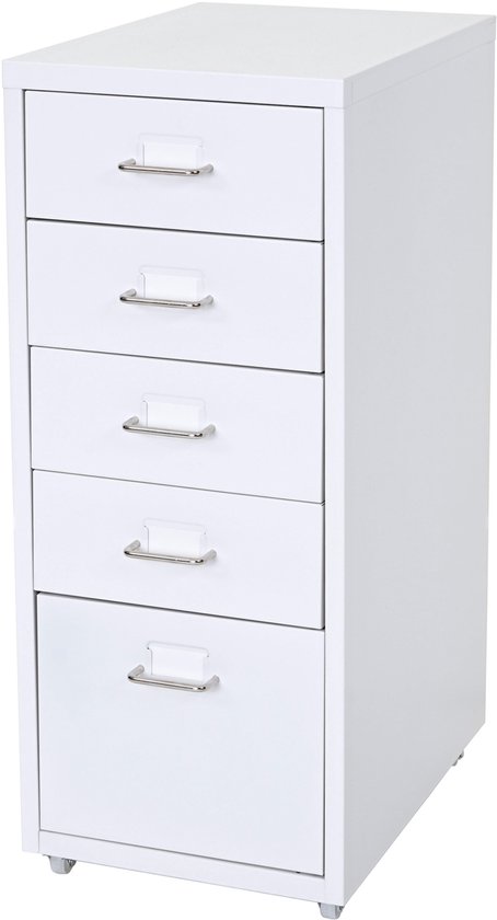 Trolley kast Boston T851, stalen ladekast, 69x28x41cm 5 laden ~ wit | bol