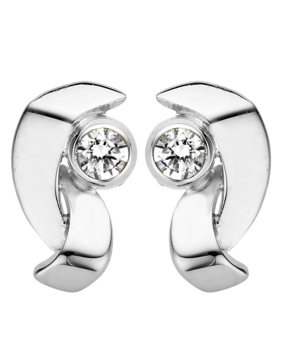 Mori Gold 14krt witgouden oorstekers met 0,06crt diamant, subtiele fantasie oorstekers... | bol