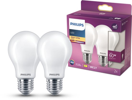 Philips LED lamp - Standaard lampvorm met E27 fitting - Warmwit licht ...