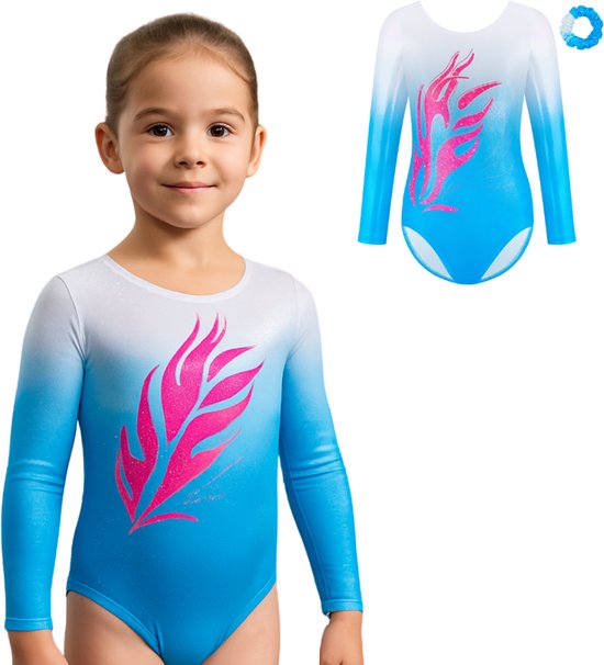 Joya Kids® Turnpakje Meisjes met Lange Mouwen met Scrunchie | Blauw en ...