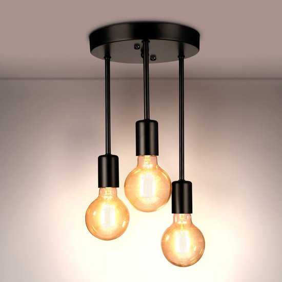 Unyqoos® Vintage Zwarte Plafondlamp met 3 Verwisselbare E27 Spots voor ...