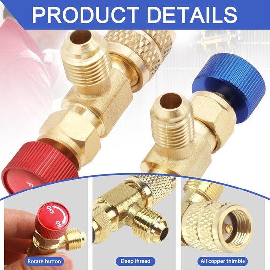 Messing airconditioning veiligheidsventiel - Aansluitadapter 1/4" - 5/ ...