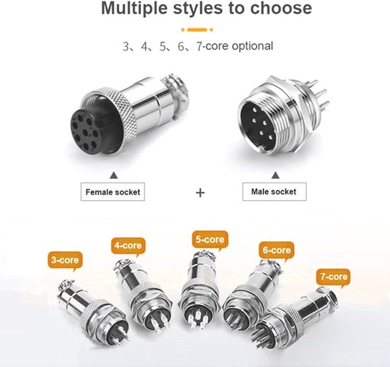 Pack of 5 5 Pin GX12 Aviation Plugs - 12 mm Thread Metal Aviation Cable ...