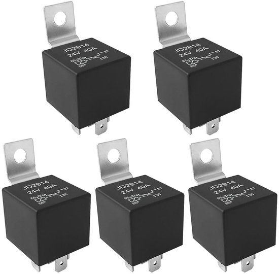 5Pcs 5 Pin Car Relay - 24V 40A SPDT - Automotive Relay met Metal Mounting Bracket - Zwart | bol
