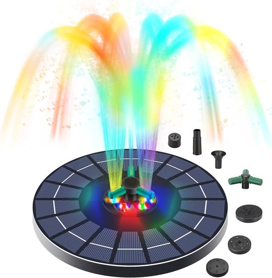 Fontein op zonne-energie voor buiten, met verlichting, vijverfontein ...