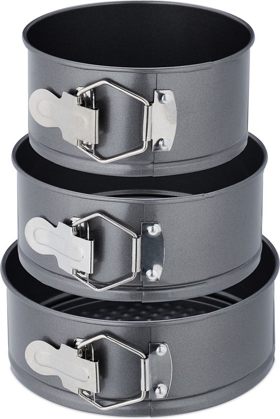 Relaxdays springvorm - 3-delige set - 14, 16, 18 cm - taartvorm - antiaanbaklaag - rond | bol