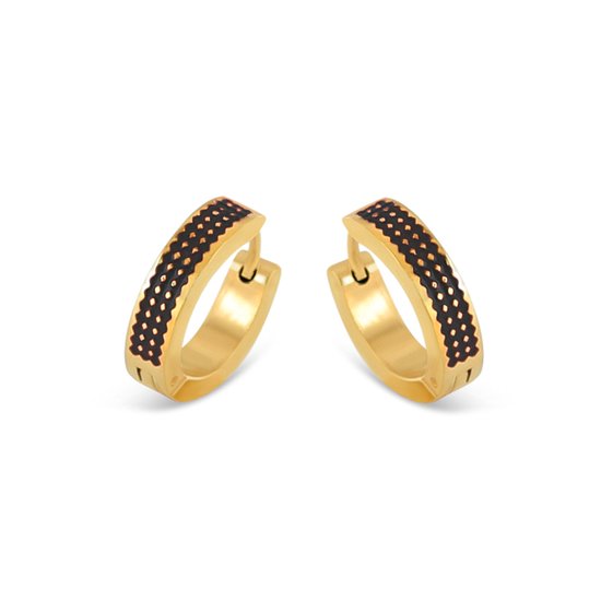 CO88 Collection 8CE-70500 Stalen Oorringen met Emaille - Zwart - 16x4mm ...