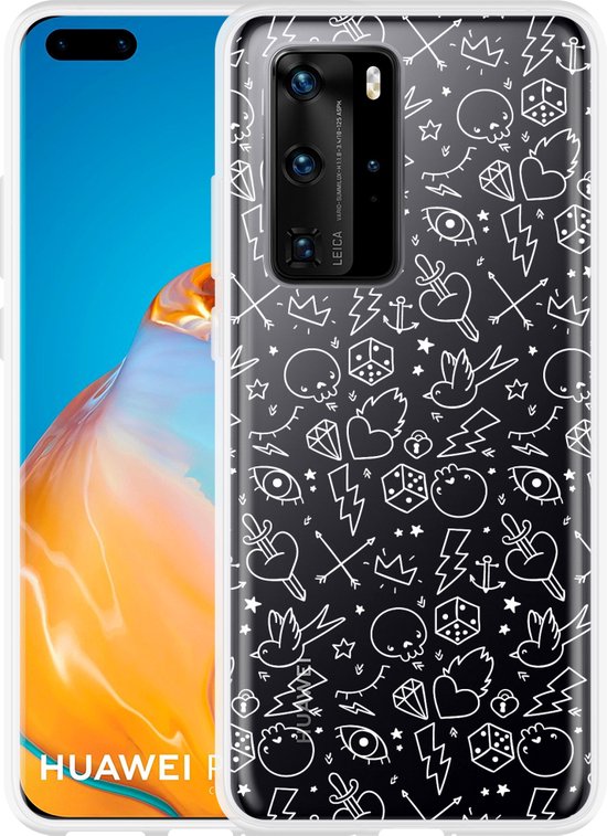 Huawei P40 Pro Hoesje Tattoo wit Designed by Cazy | bol
