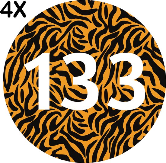 Containerstickers Huisnummer "157" - 25x25cm - Tijger Print Cirkel met ...