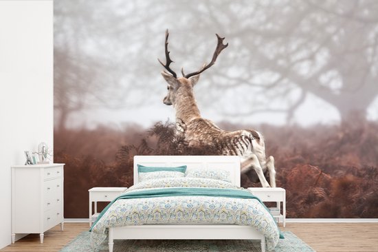 Behang - Fotobehang Hert - Mist - Planten - Breedte 360 cm x hoogte 240 ...