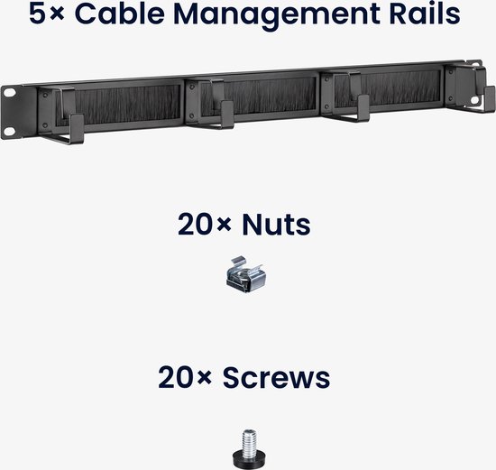 kwmobile 1U 19" kabelbeheer beugels - Set van 5 stalen server rek kabel ...