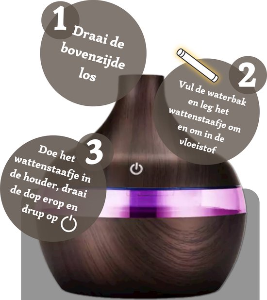 luchtbevochtiger (Donker-bruin) - 300 ml Aroma Oil Diffuser - USB Mini Mist Maker -... | bol