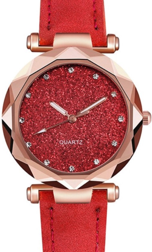 Hidzo Horloge Quartz Ø 38 - Rood/Rose - In Horlogedoosje | bol