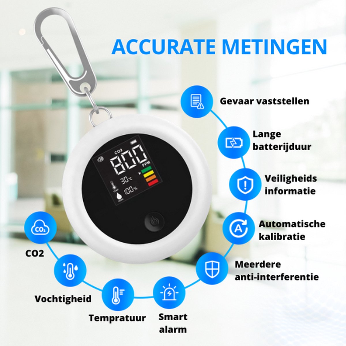 Esencials Draagbare CO2 meter - CO2 meter - Luchtkwaliteitsmeter - CO2 meter binnen -... | bol