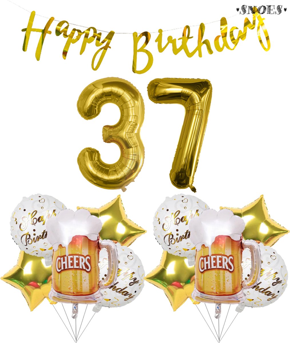 37 Jaar Verjaardag Cijfer ballon Mannen Bier - Feestpakket Snoes ...