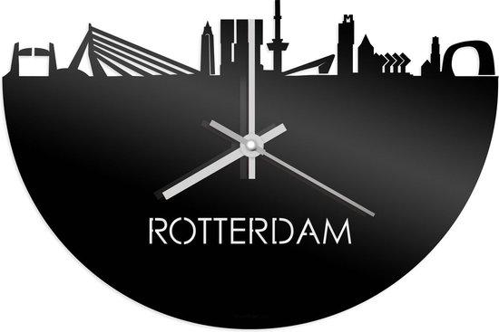 Skyline Klok Rotterdam Zwart Glanzend - Ø 40 cm - Stil uurwerk ...