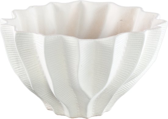 PTMD Merc White ceramic pot wavy ribbed low S | bol.com