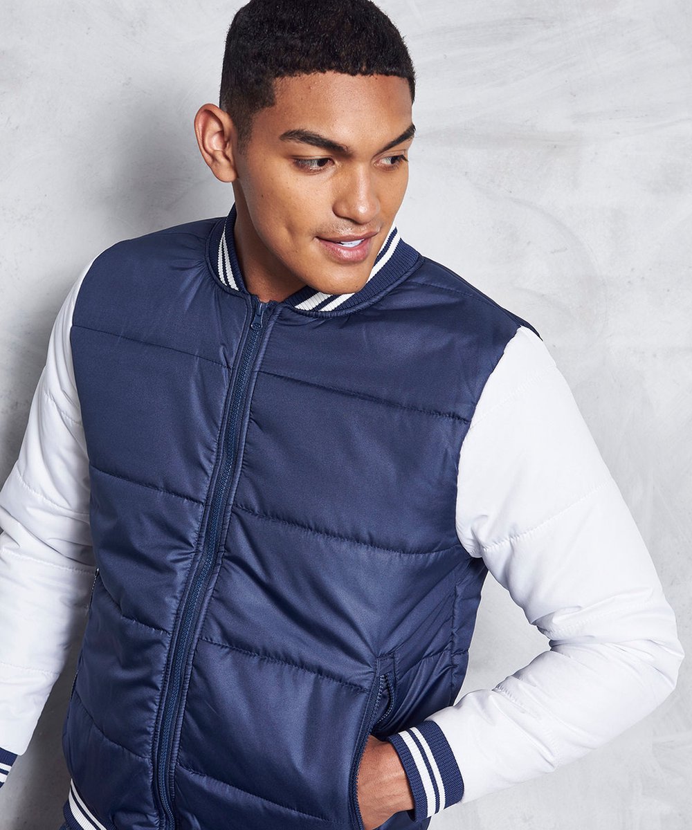 Baseball Puffer Jacket (Blauw / Wit) - XS | bol.com