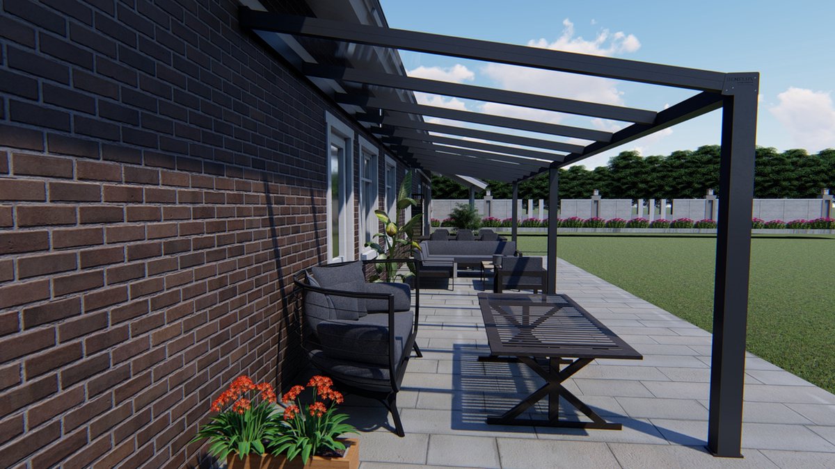 Benelux Veranda 9,40 mt x 3 mt – Zwart – Glass - inclusief montage ...