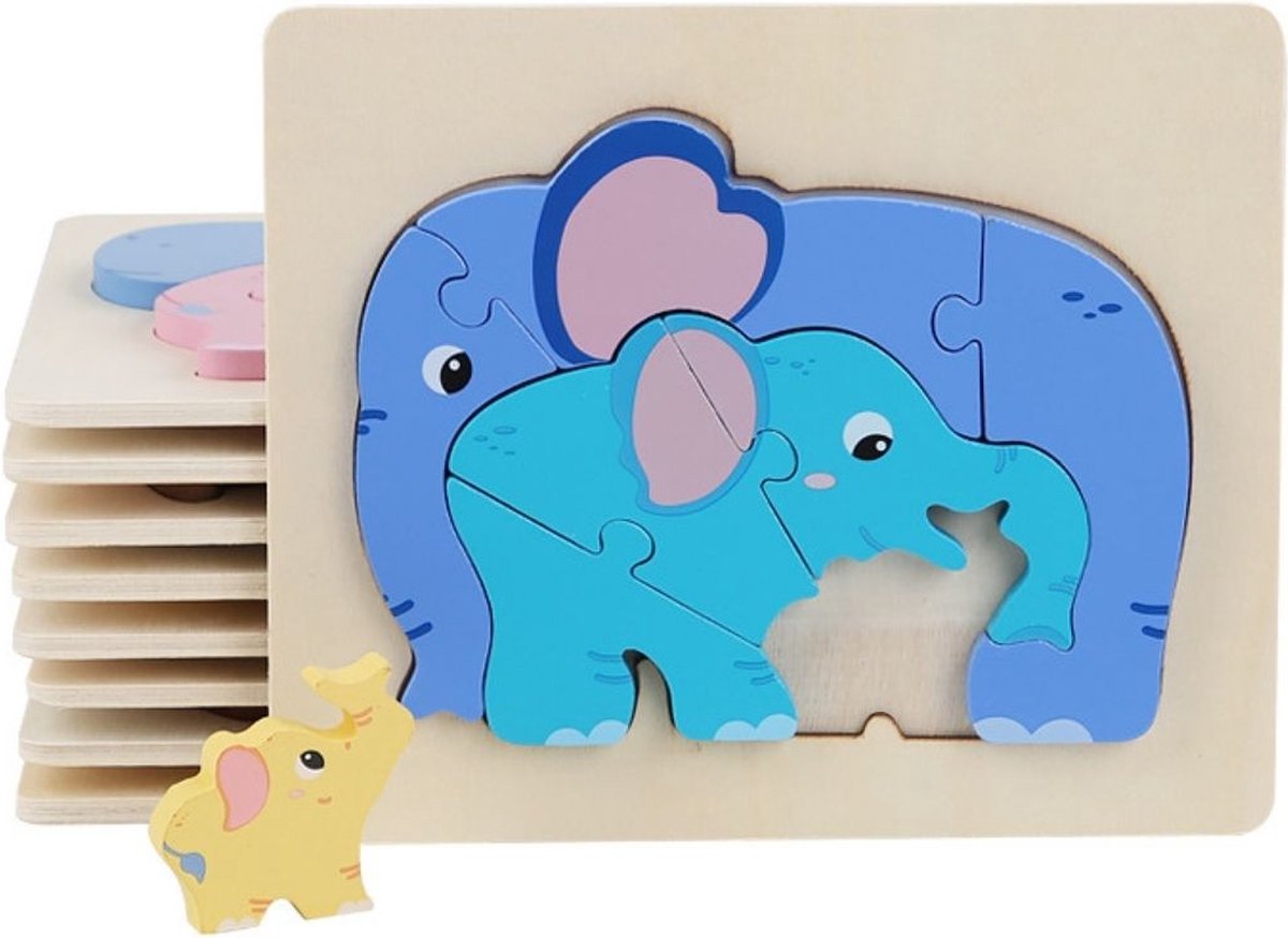 Houten kinderpuzzel - Olifant- Olifanten – Dieren familie jigsaw puzzel ...