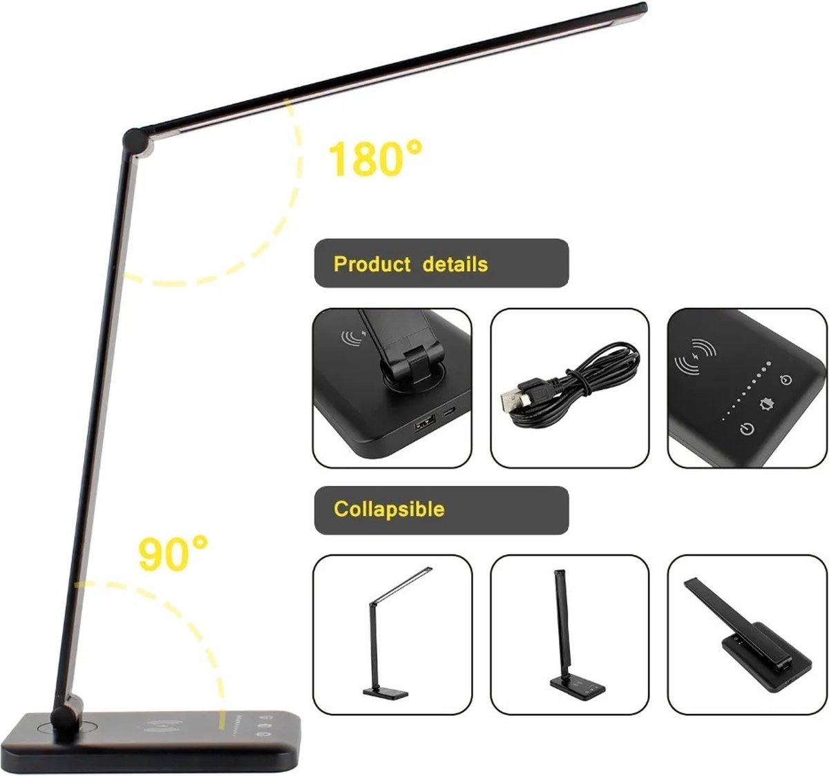 Bureaulamp - LED lamp - USB en Draadloos Opladen - Timer - Dimbaar ...