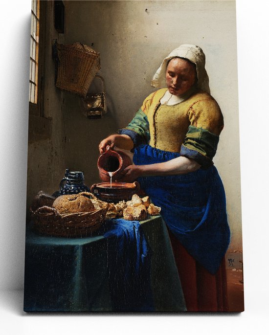 Het Melkmeisje Canvas | 50 x 70 cm | Johannes Vermeer | Poster | Print | Schilderij |... | bol
