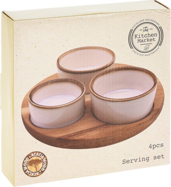 Excellent Houseware Serveerplank - hout met 3x luxe keramiek schaaltjes ...