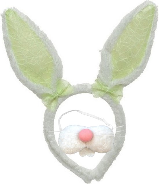 Decoris Lapin De Pâques Oreilles De Lapin Diadème Vert Blanc Avec Dents