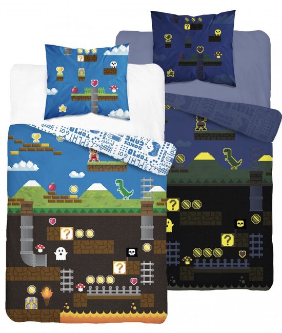 Dekbedovertrek Gamer- 1 persoons- 140x200- Glow in the Dark- Katoen ...
