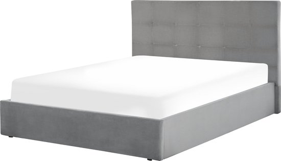 Bed met opbergruimte Fluweel LORIENT 160 x 200 cm Lichtgrijs | bol