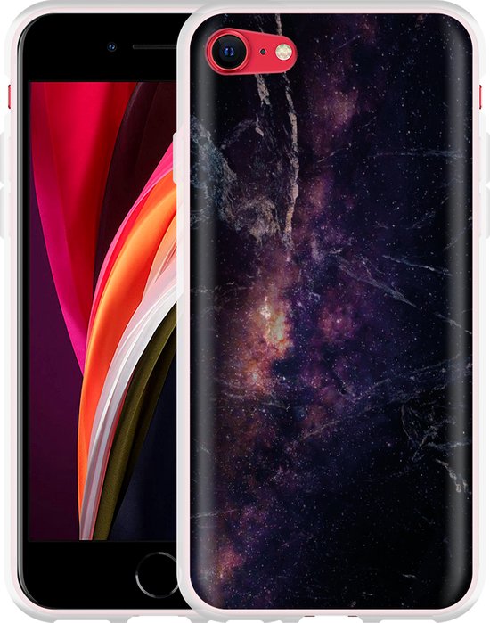 Hoesje geschikt voor iPhone SE 2020 Black Space Marble | bol