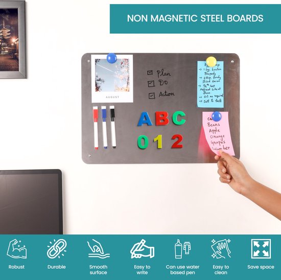 Belle Vous A3 Magnetic Stainless Steel Notice Board - 30 x 45cm/12 x 18 ...