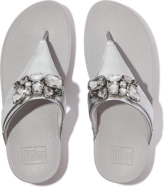 FitFlop Lulu Jewel-Deluxe Metallic-Leather Toe-Thongs ZILVER - Maat 36 ...