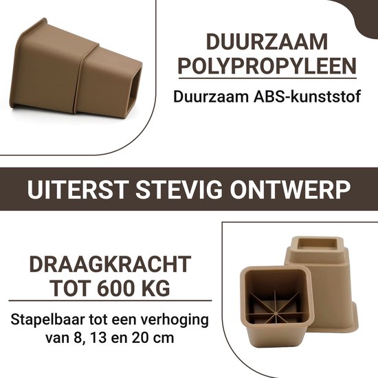 JustValue Meubel Verhoger set - Verstelbaar 8, 13 of 20 cm - Max. 600 ...