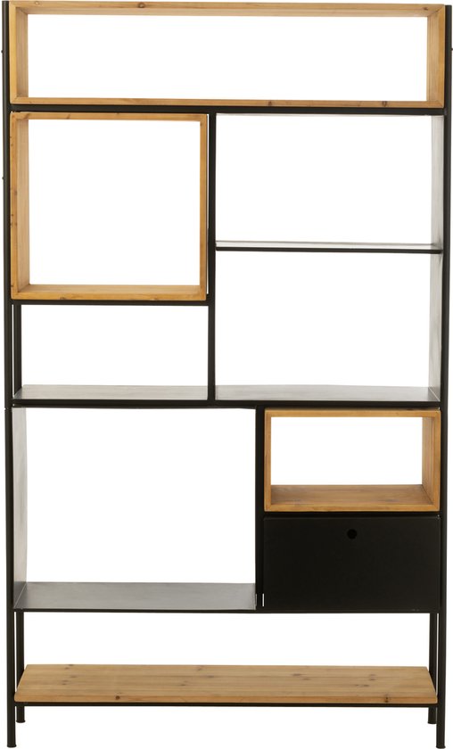 J-Line kast Tina - hout/ijzer - zwart/naturel - large | bol