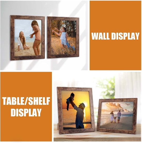Set van 7 fotolijsten 20 x 25 cm, bruin, houten fotolijst voor muur en ...