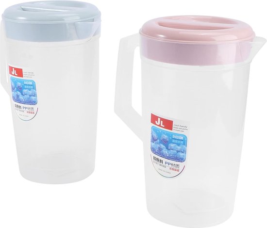 Set van 2 waterkannen met deksel, 2 liter waterkaraf, grote plastic ...