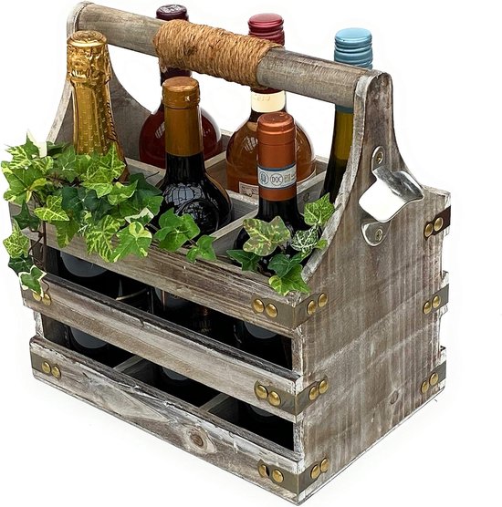 Houten wijnrek Flessenrek Flessenmand Wijnflessendrager Flessendrager 6 ...