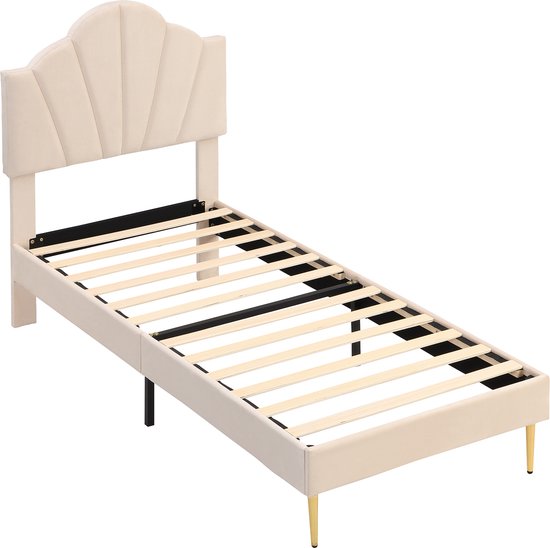 Sweiko Fluwelen gestoffeerd bed, 90*200 cm, schelpachtig bed met gouden ...