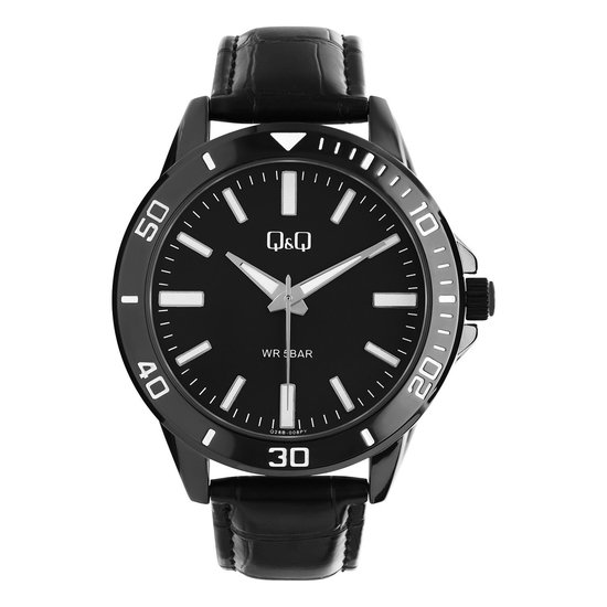 Q&Q Q28B-008PY - Horloge - Analoog - Heren - Mannen - Leren band - Rond - Metaal -... | bol