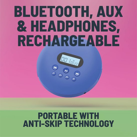 Discman - CD speler - Anti shock - Oplaadbaar - Bluetooth - Inclusief ...