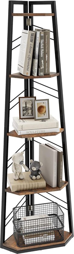 Hoekplank 5-laags industriële hoekboekenplank moderne vrijstaande hoek ...