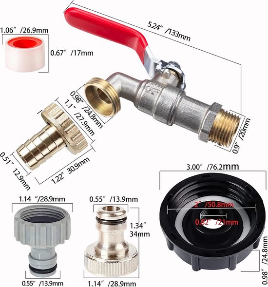 Bastix - Ibc Tankaccessoires, 1/2 inch messing Ibc afvoerkraan, Ibc ...