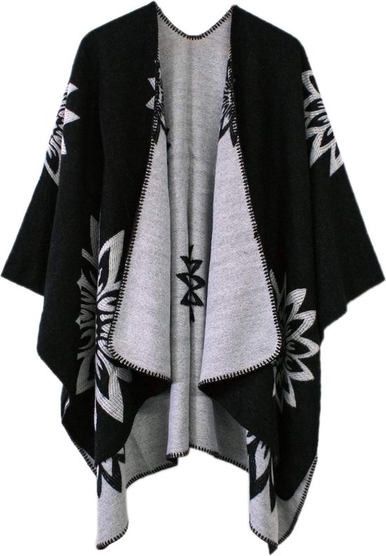 Dames warm open front gebreide sjaals en wraps bloemen elegante cardigans poncho cape... | bol